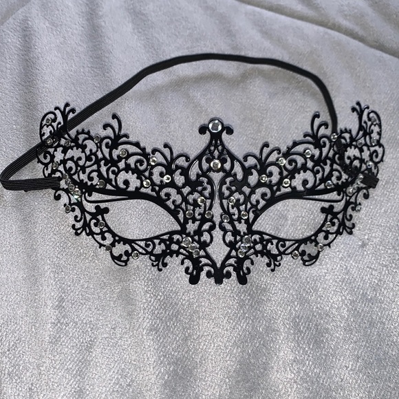 Other | Black And Silver Rhinestone Eye Mask Halloween Dance Face Mask ...